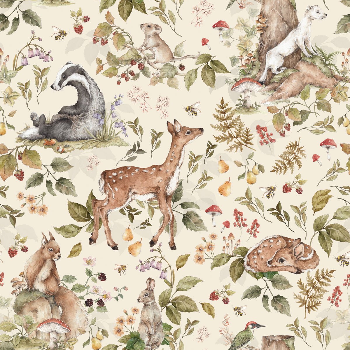 Woodland Forest Animals Light Wallpaper – Cozy Nursery