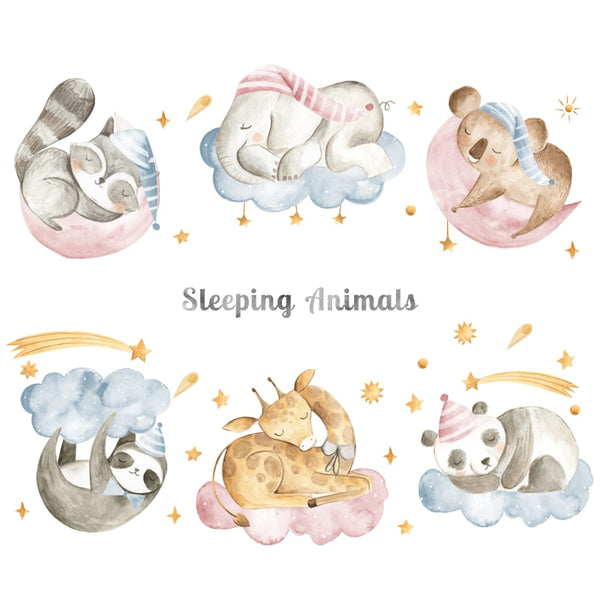 Sleeping Zoo Animals Wall Stickers – Cozy Nursery